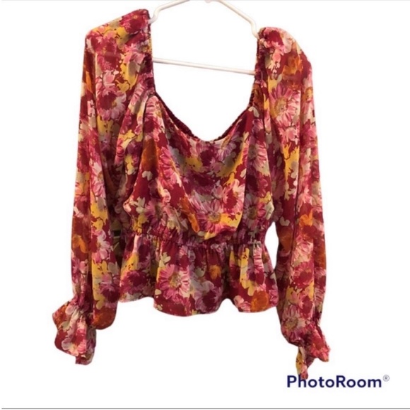 Wayf | Tops | Wayf Floral Blouse In Red And Yellow | Poshmark